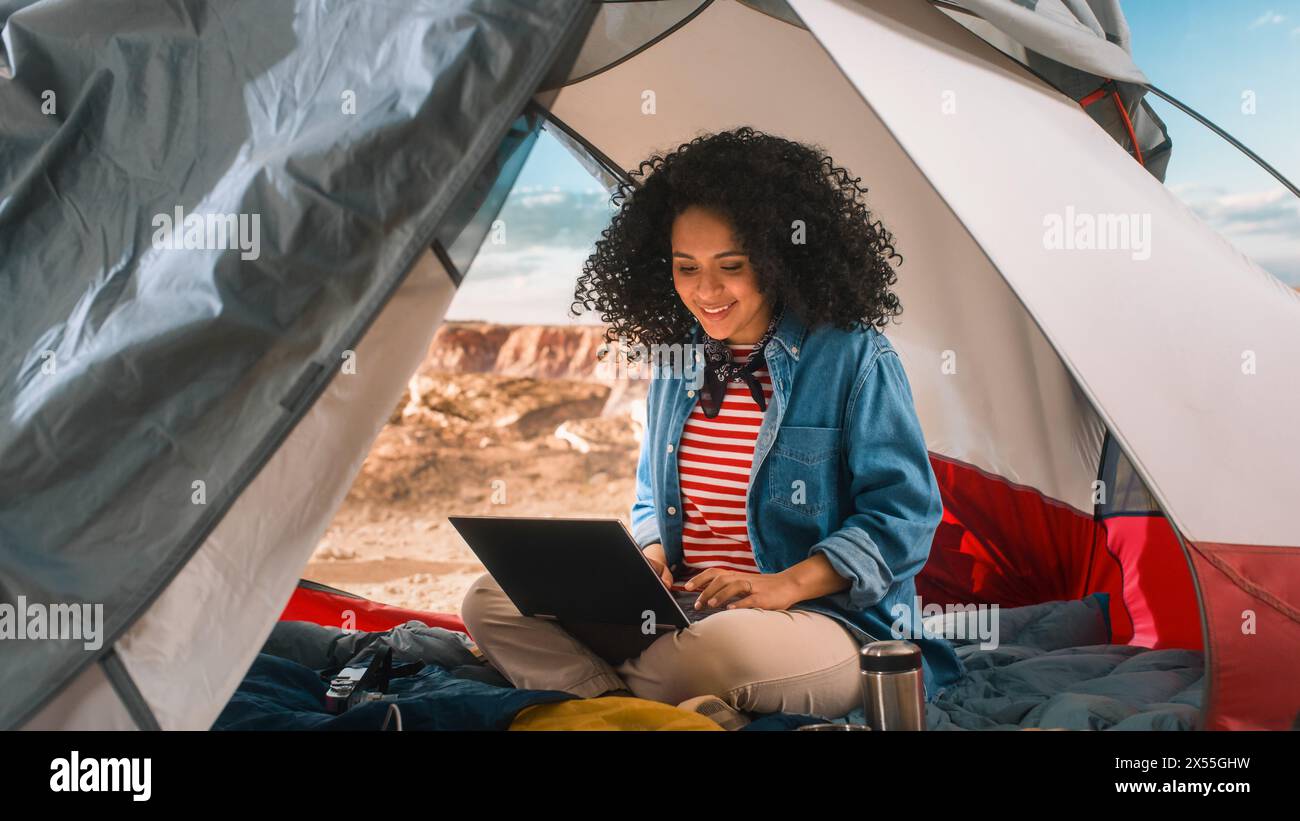 Excited Beautiful Young Multiethnic Female Traveller with Afro ...