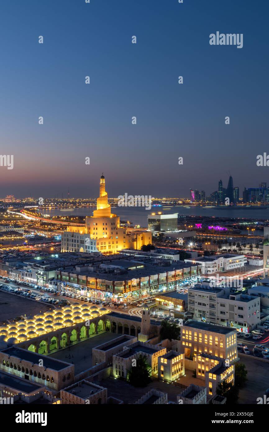 Doha Skyline Aerial View with Fanar Mosque souq waqif Stock Photo - Alamy