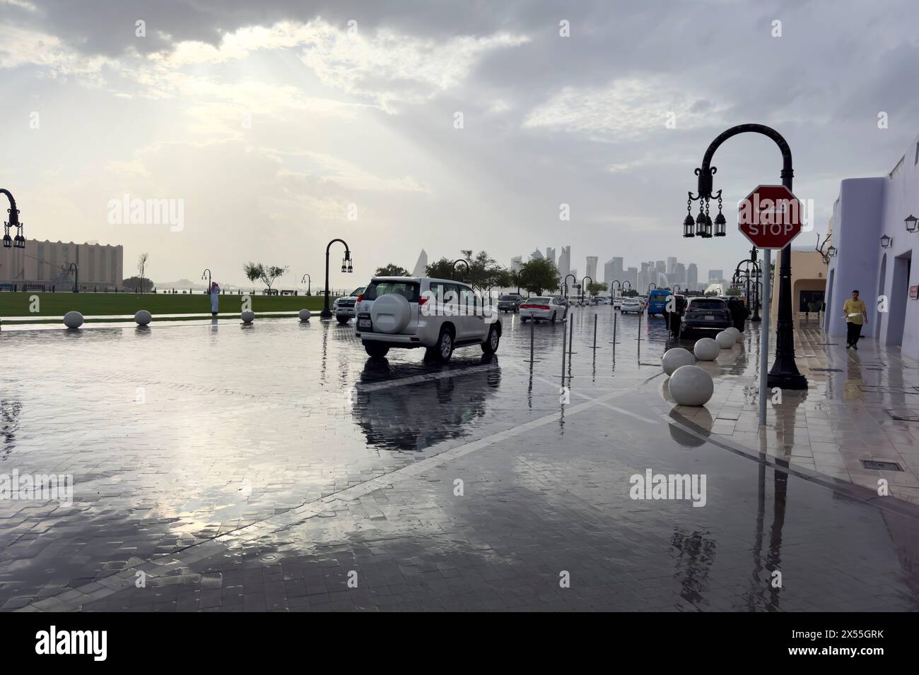 Mina Port During Rain. Rain in Doha, Qatar Stock Photo - Alamy