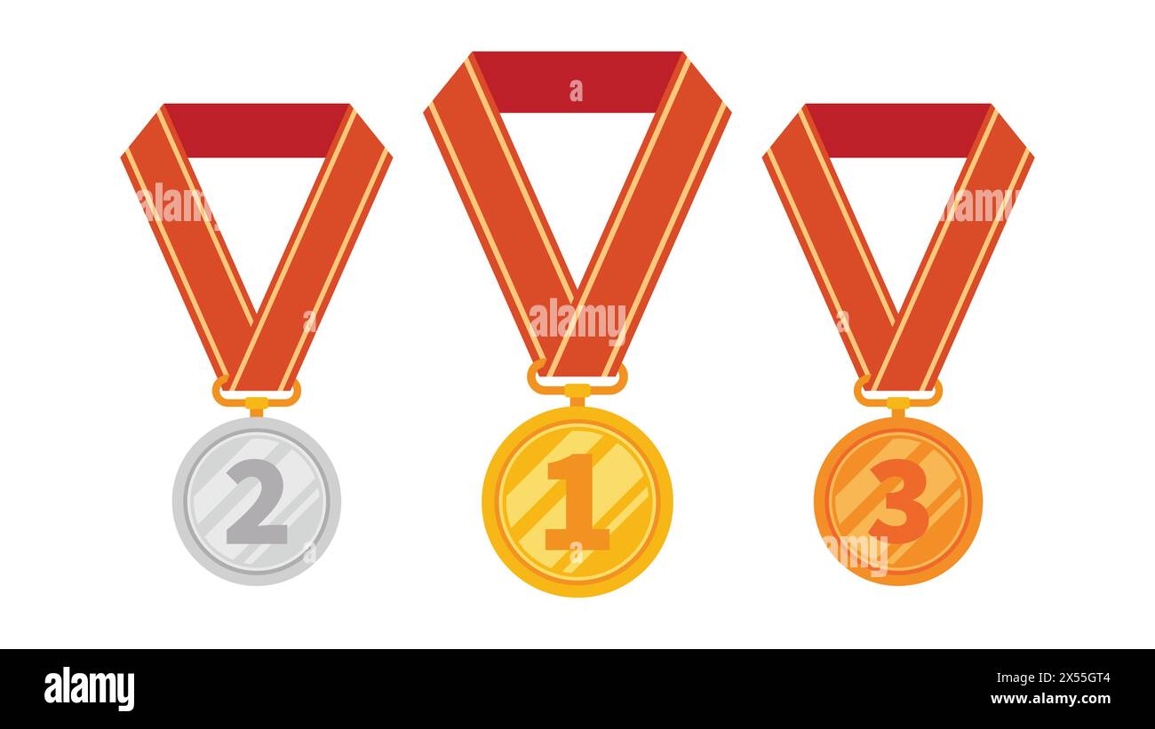 Three medals are shown gold, silver and bronze. The medal is tied with ...