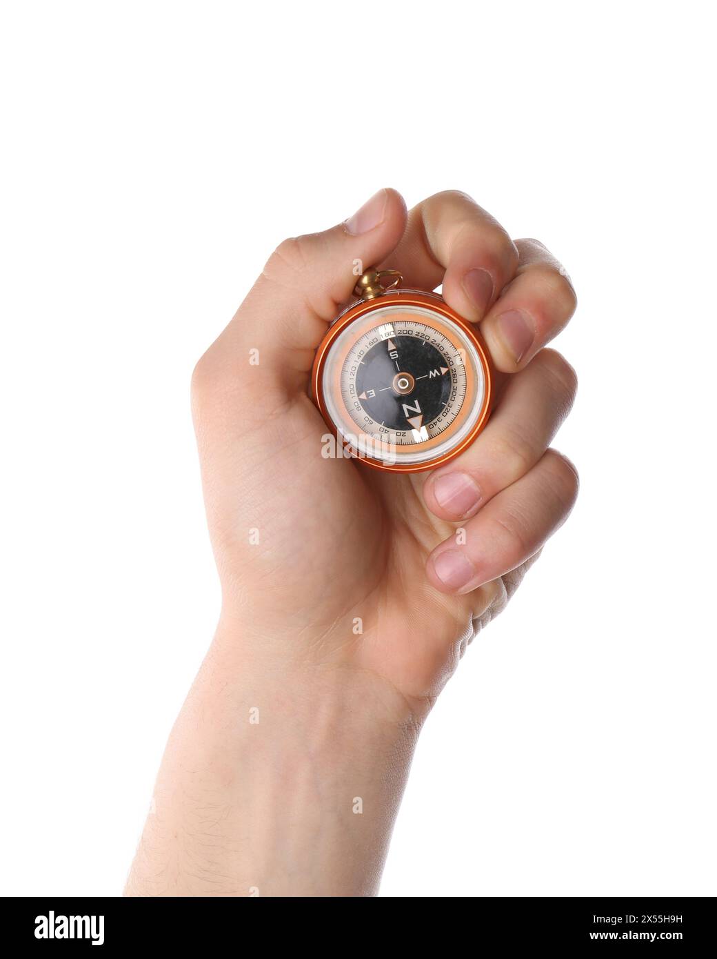 Man holding compass on white background, closeup Stock Photo - Alamy