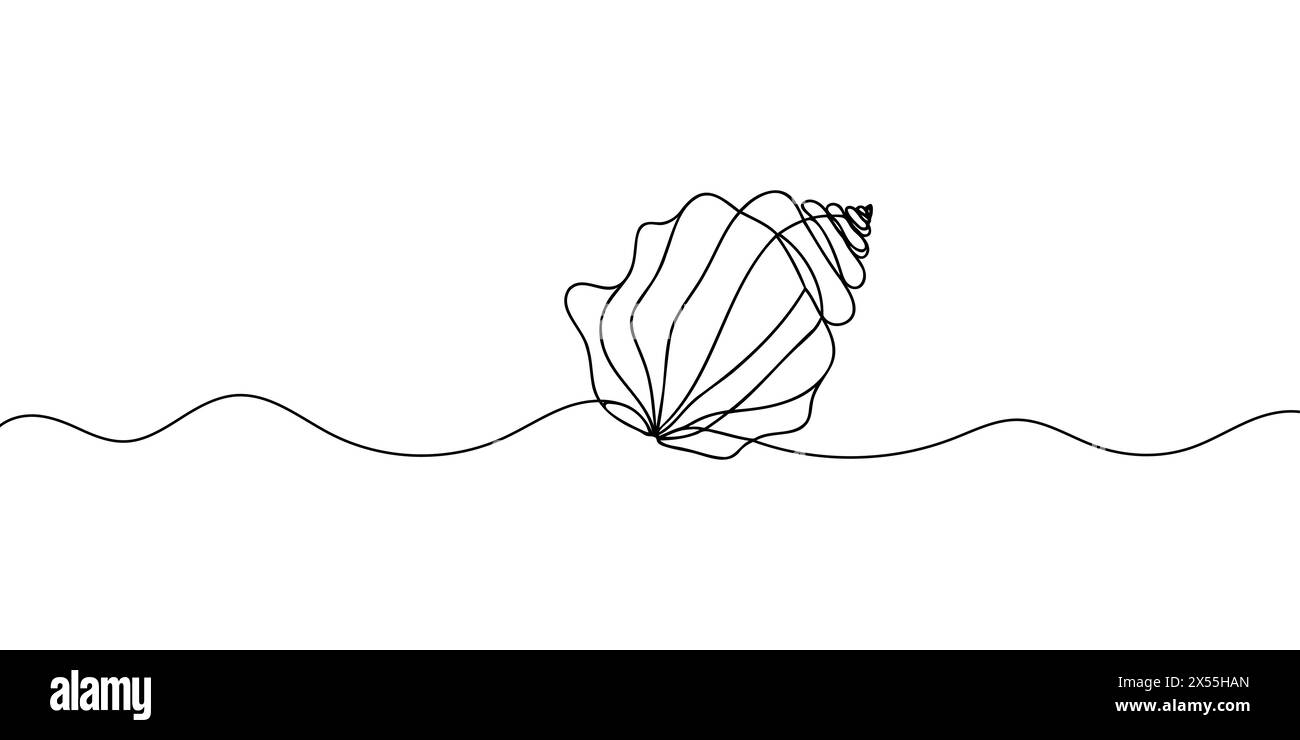 Continuous one line drawing of sea shell. Simple illustration of shell ...