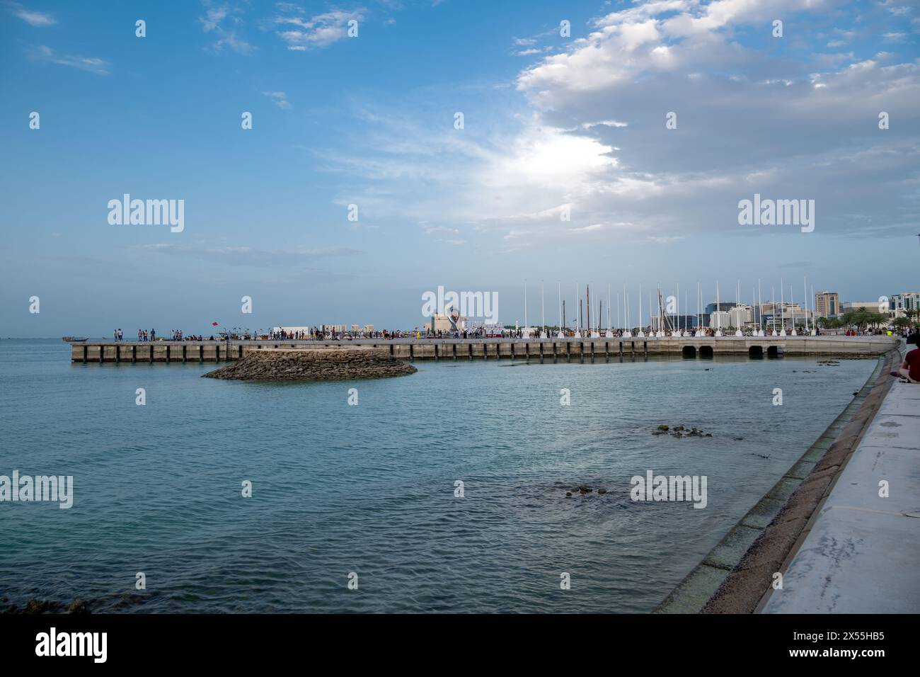 The traditional dhow on Doha Corniche, a waterfront promenade along ...