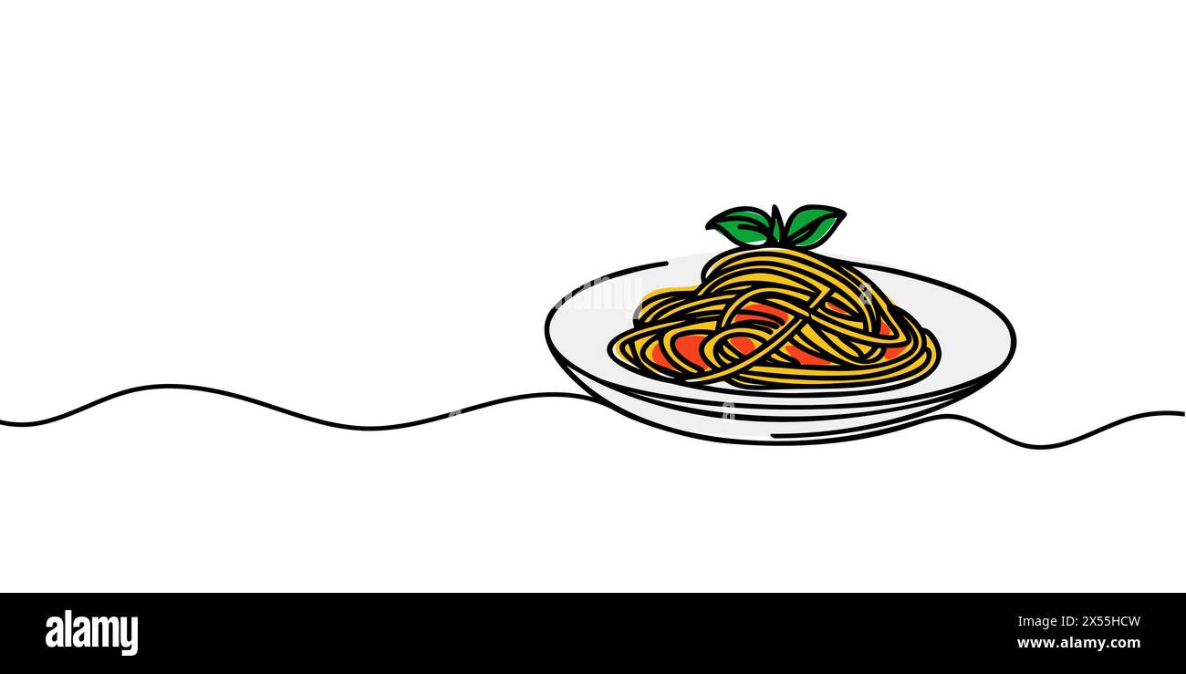 One continuous line drawing of fresh delicious Italian spaghetti pasta ...