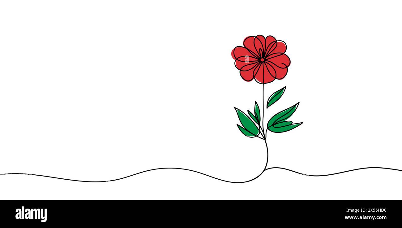The flower is drawn as a continuous line. Vector illustration Stock ...