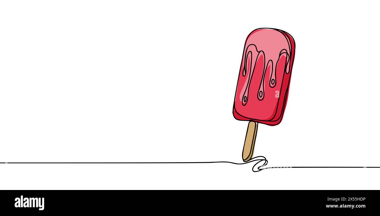 Outline ice cream popsicle stick vector one line continuous drawing ...