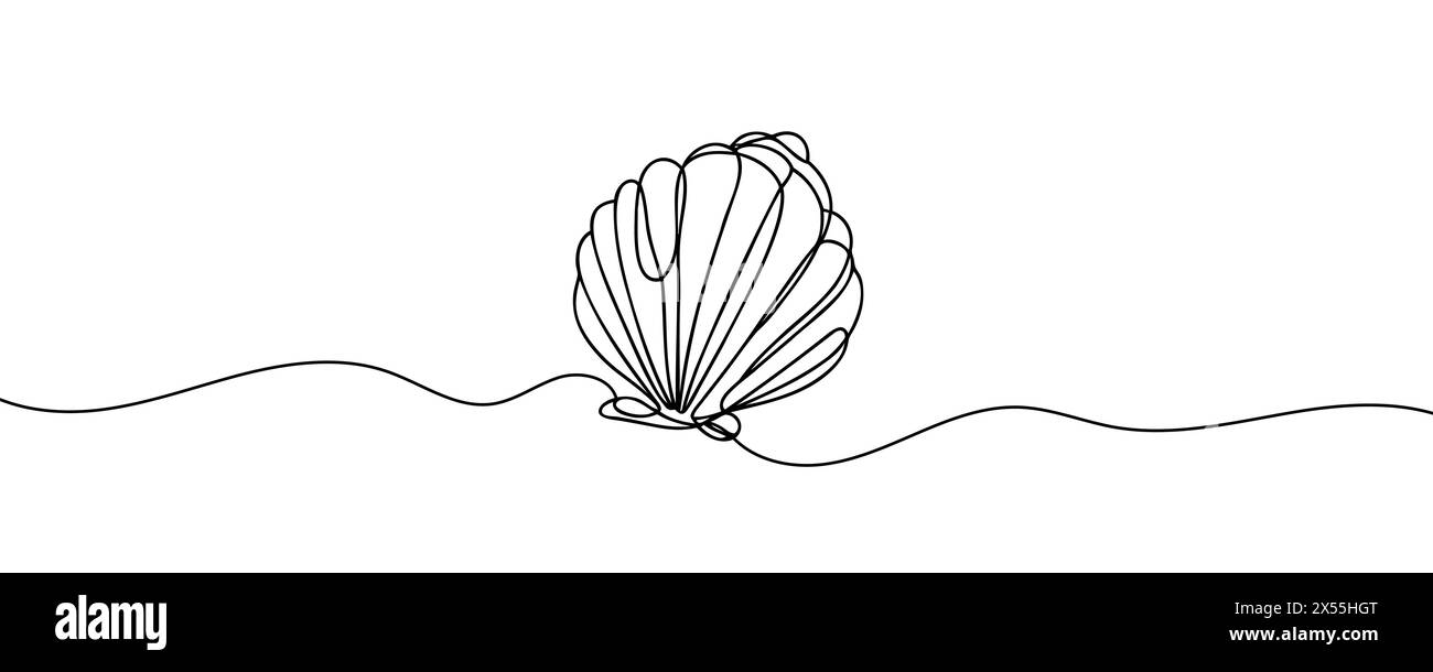 Continuous one line drawing of sea shell. Simple illustration of shell ...