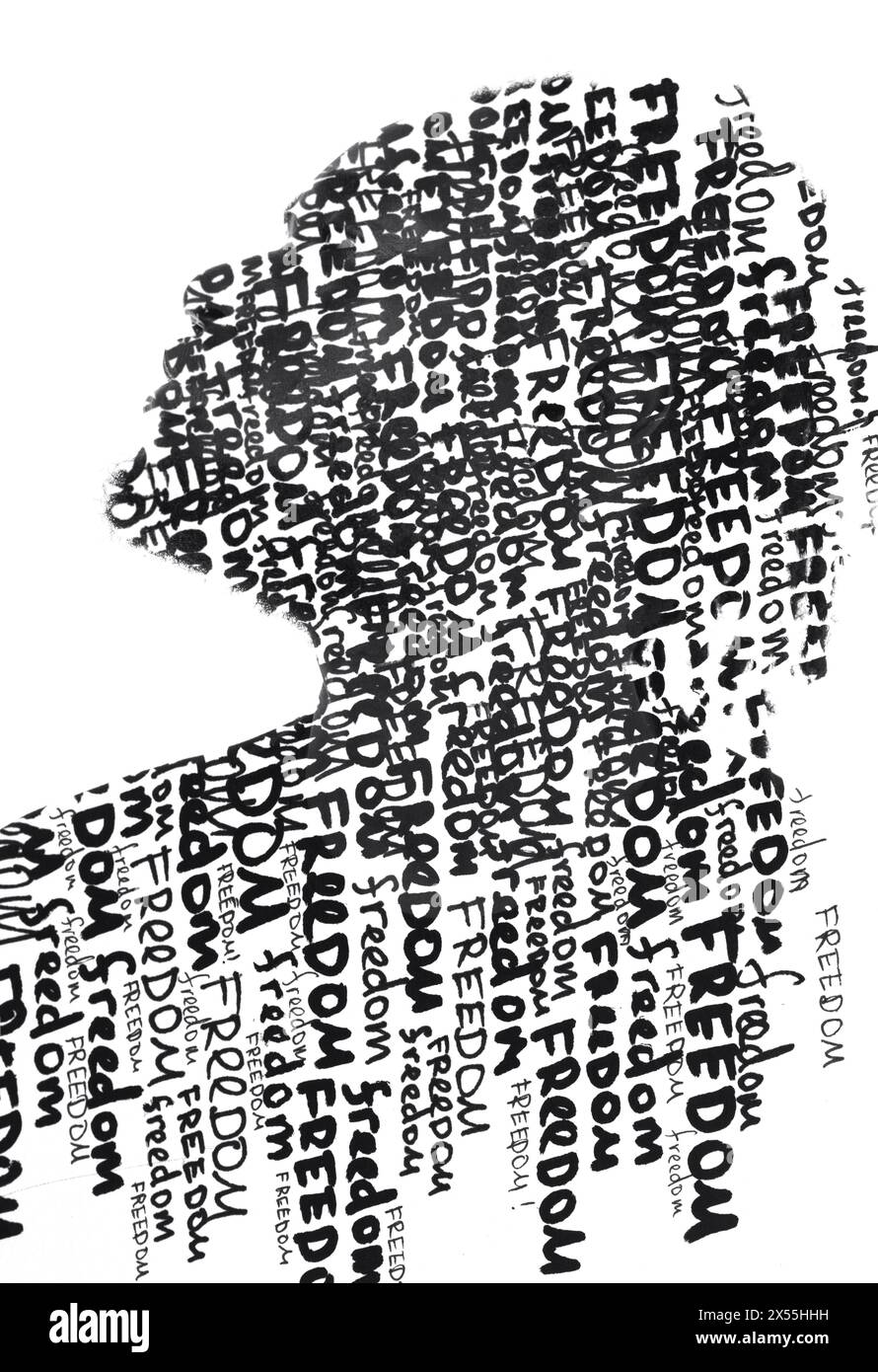 A conceptual lettering paintography profile silhouette Stock Photo - Alamy