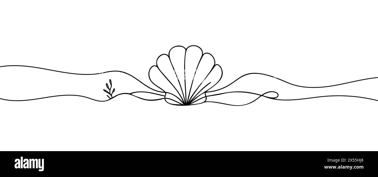 Continuous one line drawing of sea shell. Simple illustration of shell line art vector ...