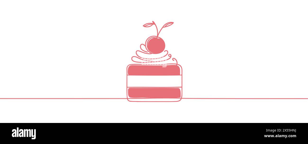 Continuous one line drawing of cake. Concept for cafe, bakery ...