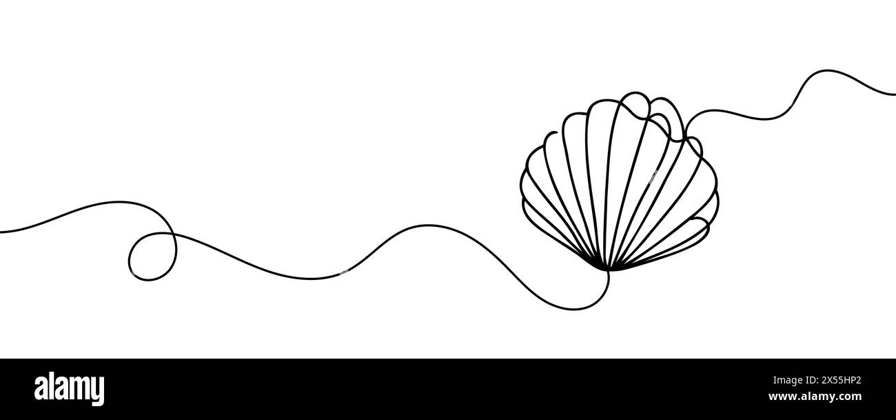Continuous one line drawing of sea shell. Simple illustration of shell ...