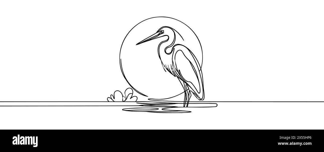 Vector continuous one line drawing of beautiful heron bird abstract ...