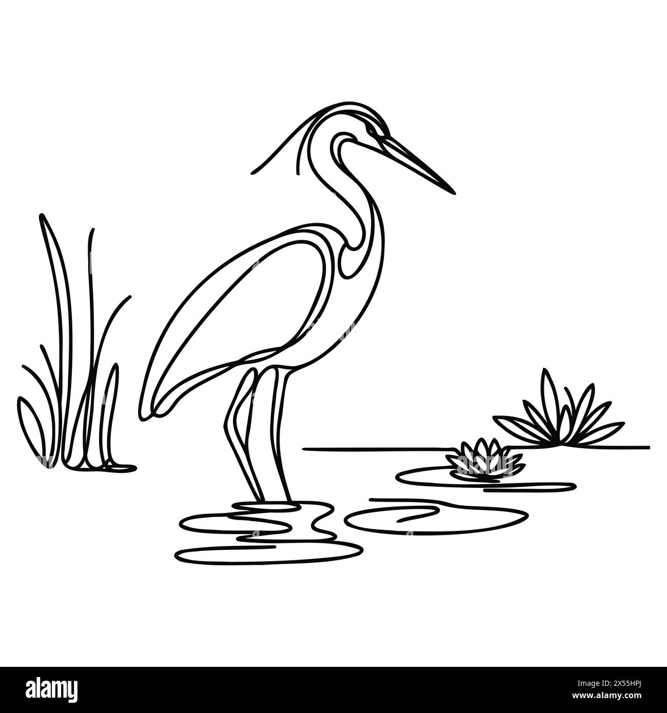 Vector continuous one line drawing of beautiful heron bird abstract ...