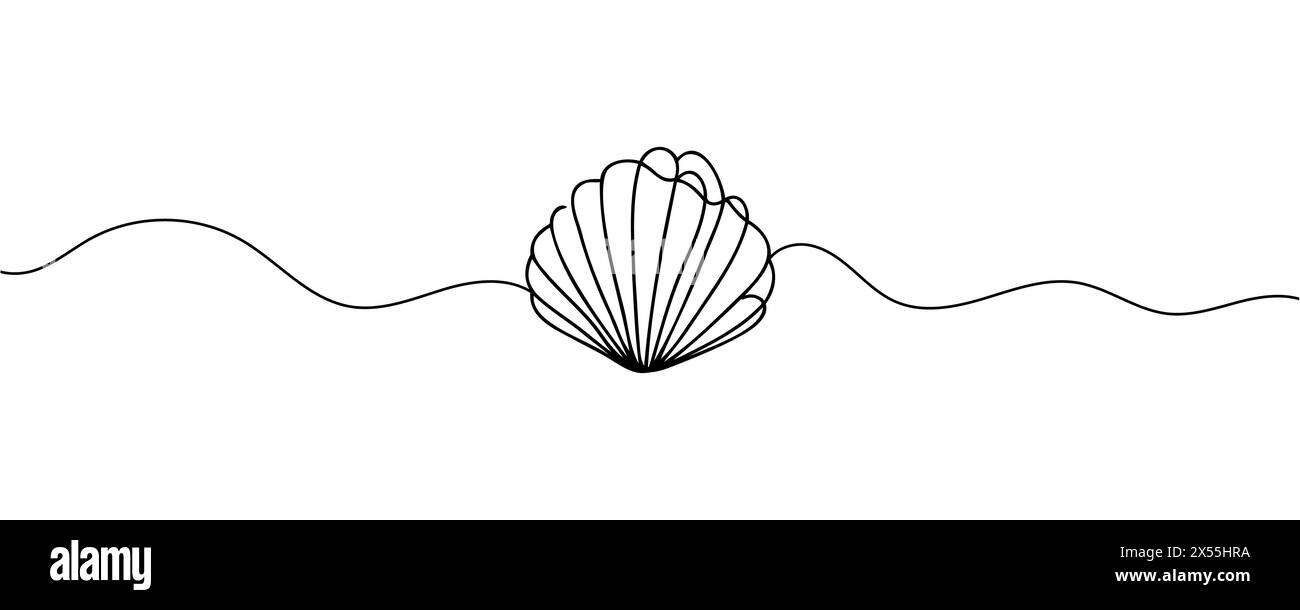 Continuous one line drawing of sea shell. Simple illustration of shell ...