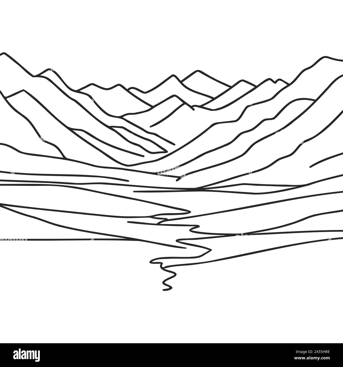 Mountains landscape one line drawing. One continuous line mountain and ...