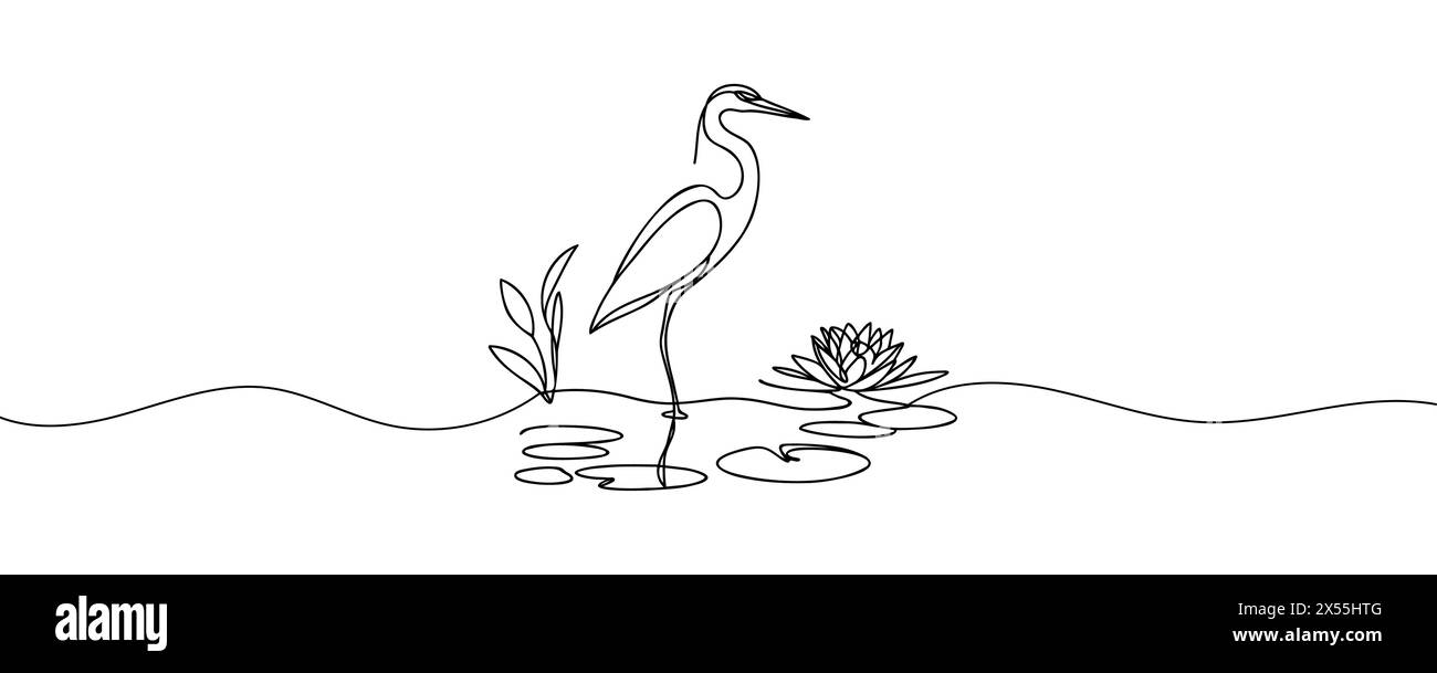 Vector continuous one line drawing of beautiful heron bird abstract ...