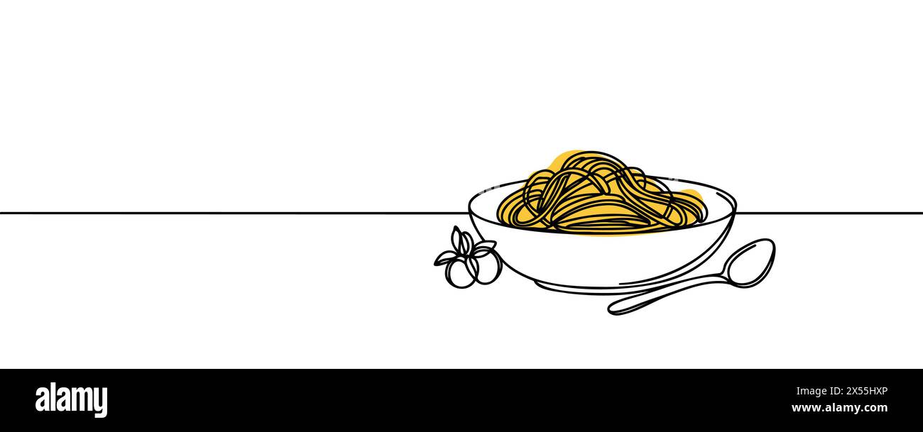 One continuous line drawing of fresh delicious Italian spaghetti pasta ...