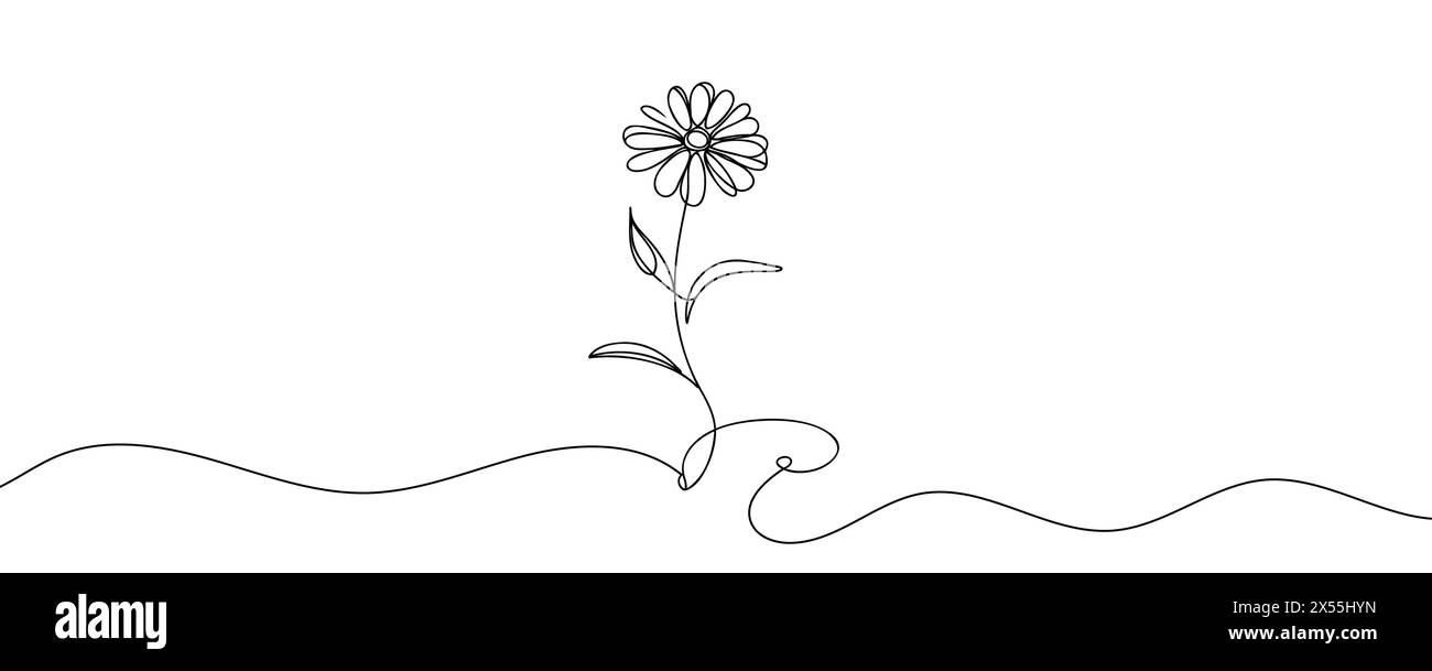 The flower is drawn as a continuous line. Vector illustration Stock ...
