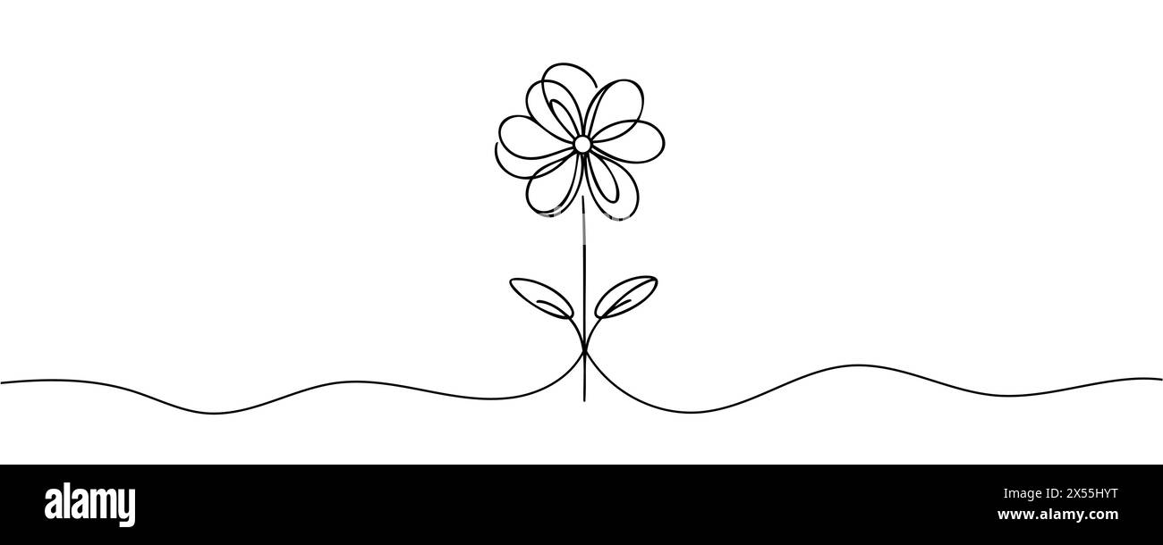The flower is drawn as a continuous line. Vector illustration Stock ...