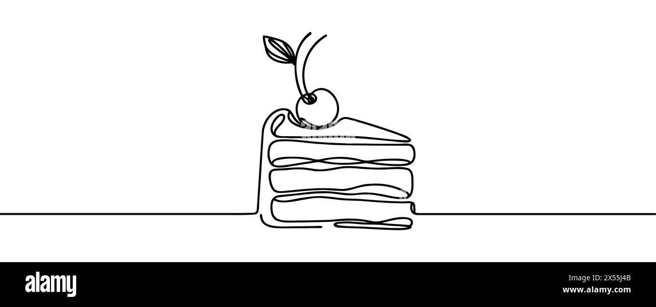 Continuous one line drawing of cake. Concept for cafe, bakery ...