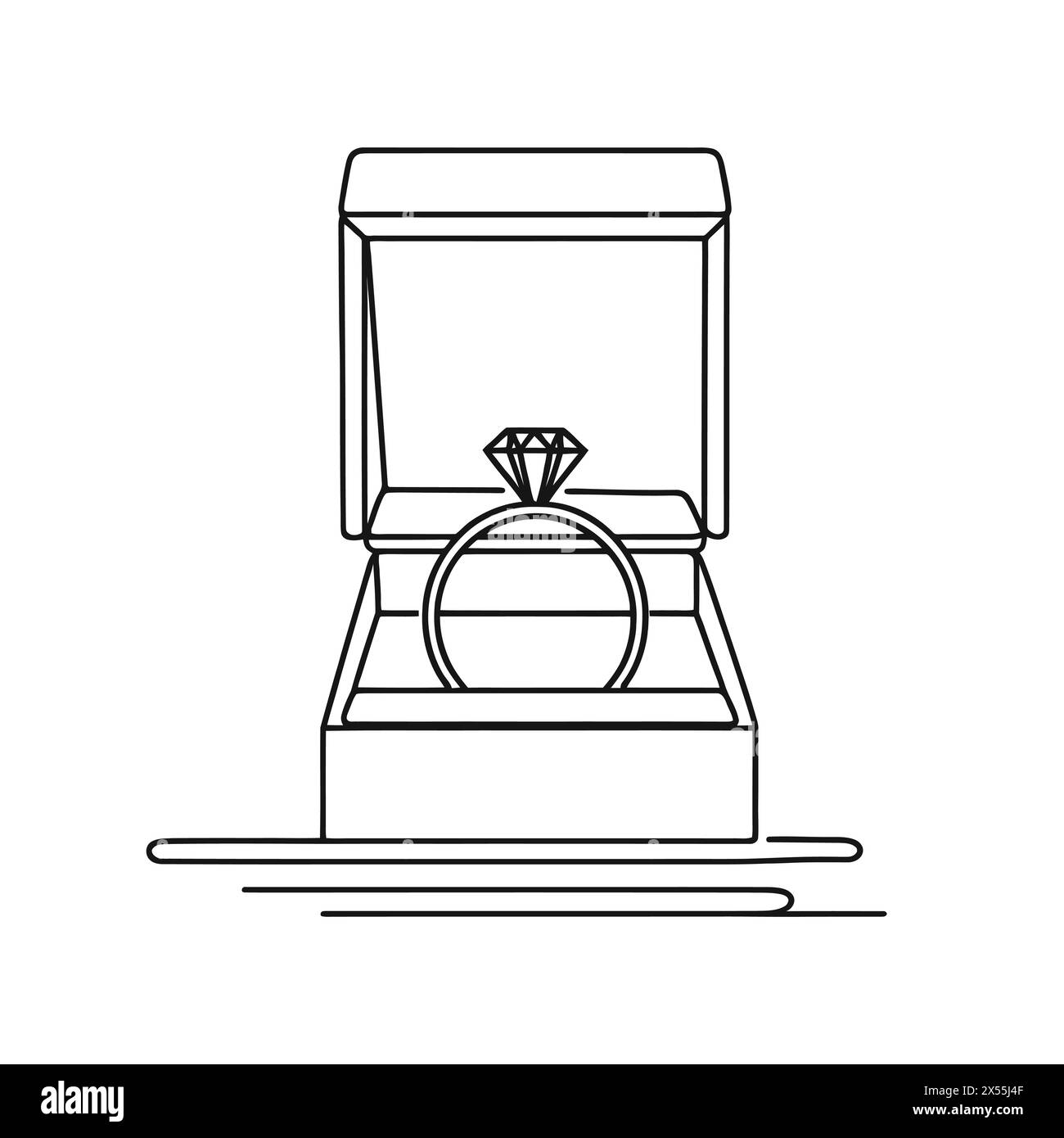Wedding ring in a box, continuous line drawing. One line art, wedding ...