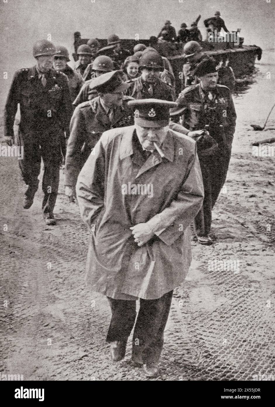 Winston Churchill seen here crossing the Rhine with Montgomery, 1945 ...