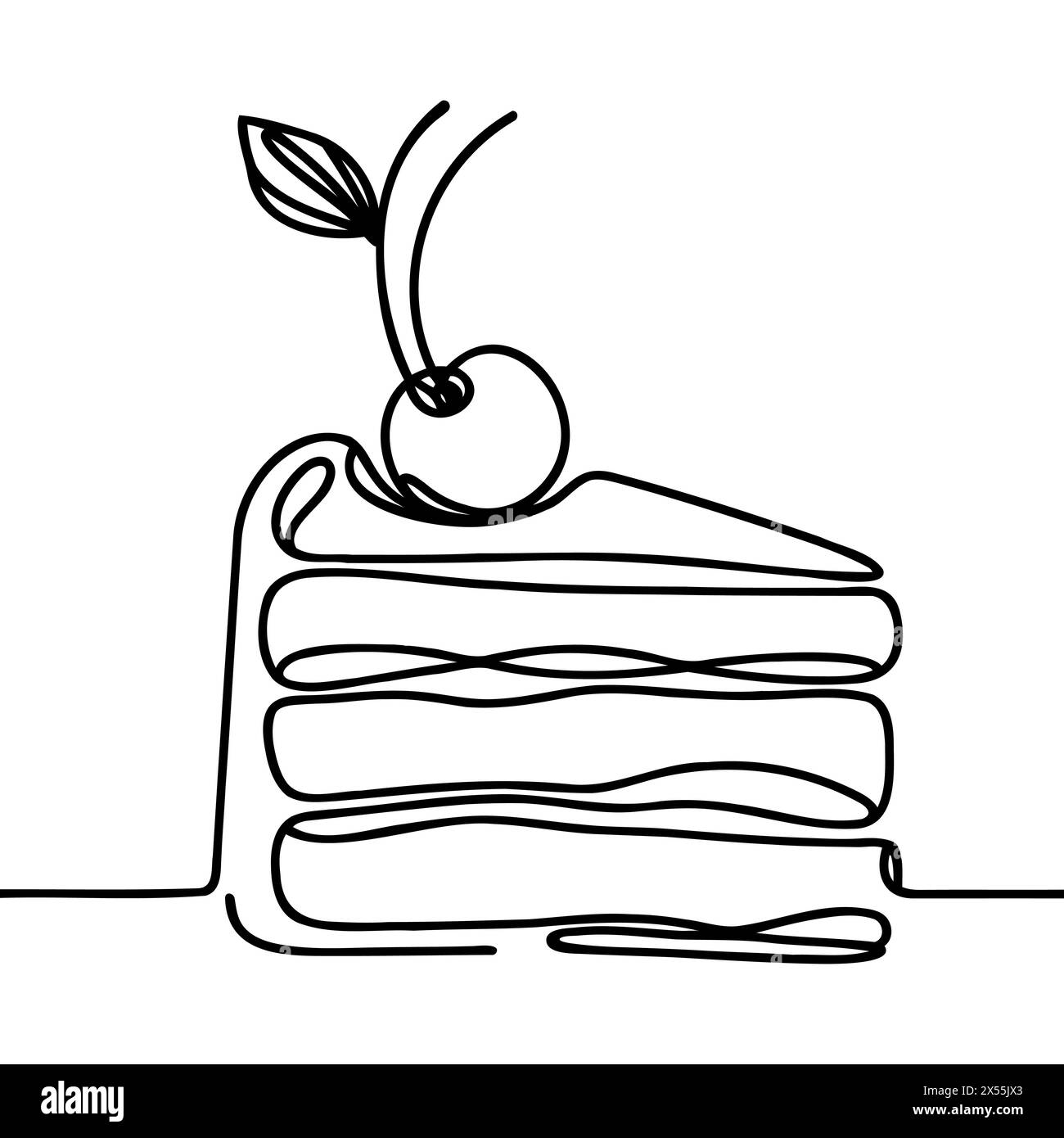 Continuous one line drawing of cake. Concept for cafe, bakery ...