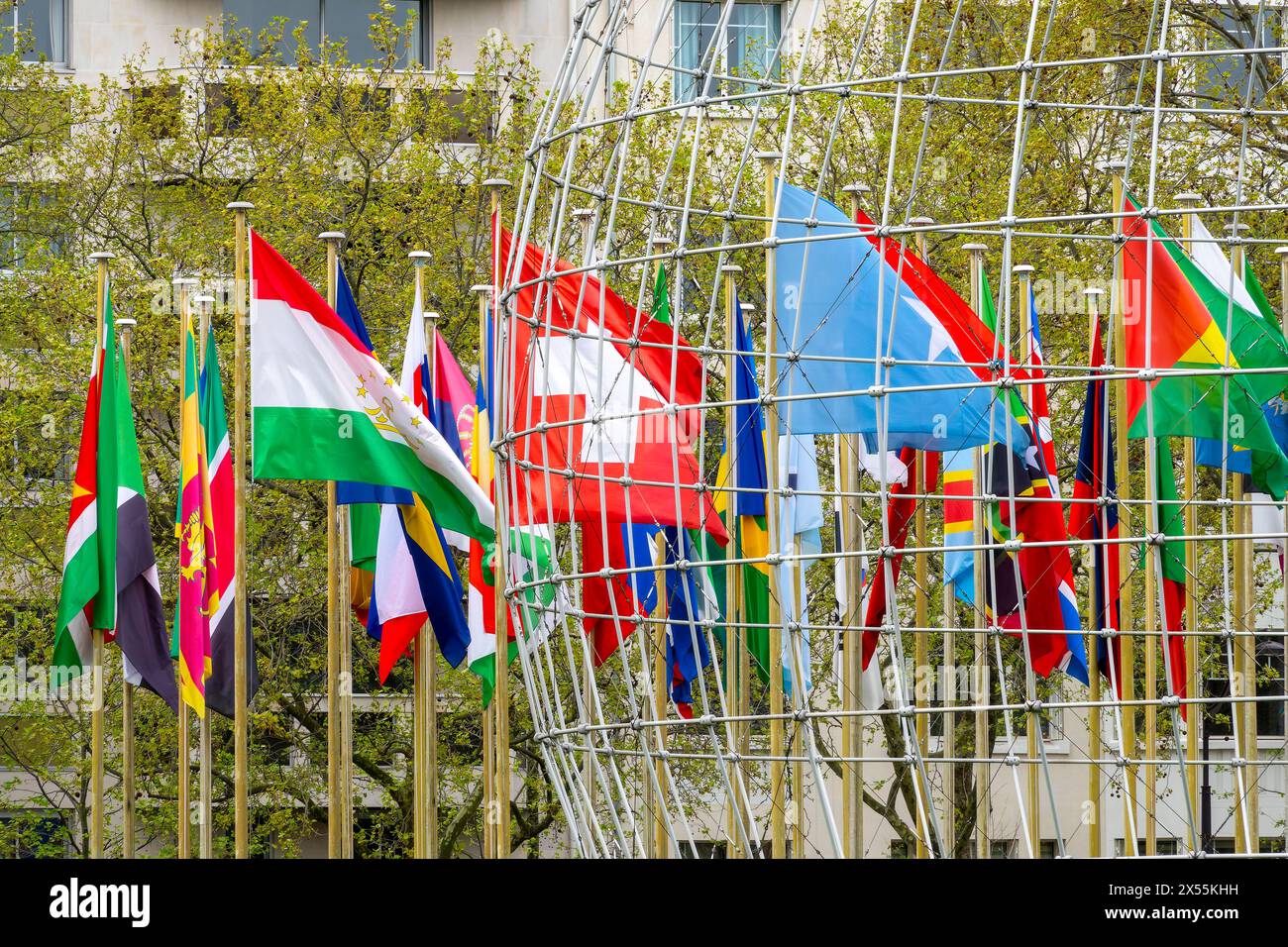 The Symbolic Globe and the flags of all nations, modern monument in the ...