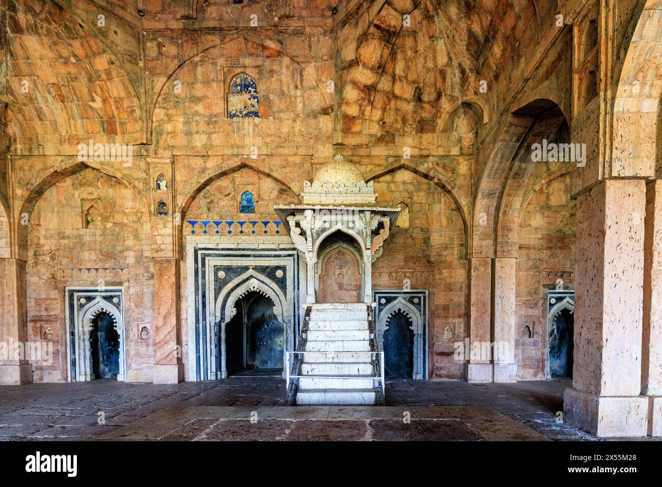 the decorated interior of the prayer hall of the jami masjid mosque ...