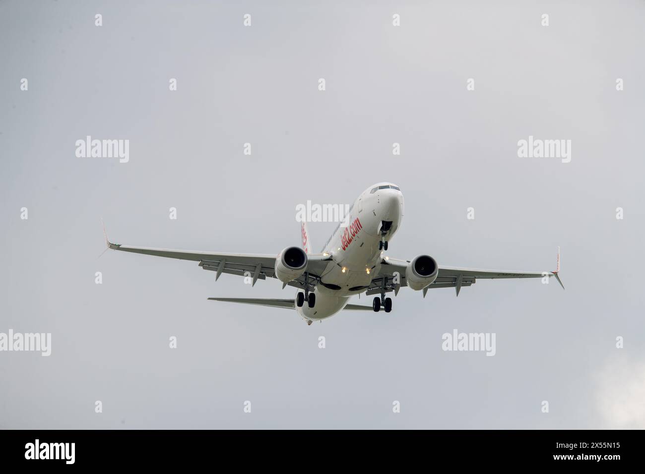 A Jet2.com logo on the side of a airplane Boeing 737 landing at East ...