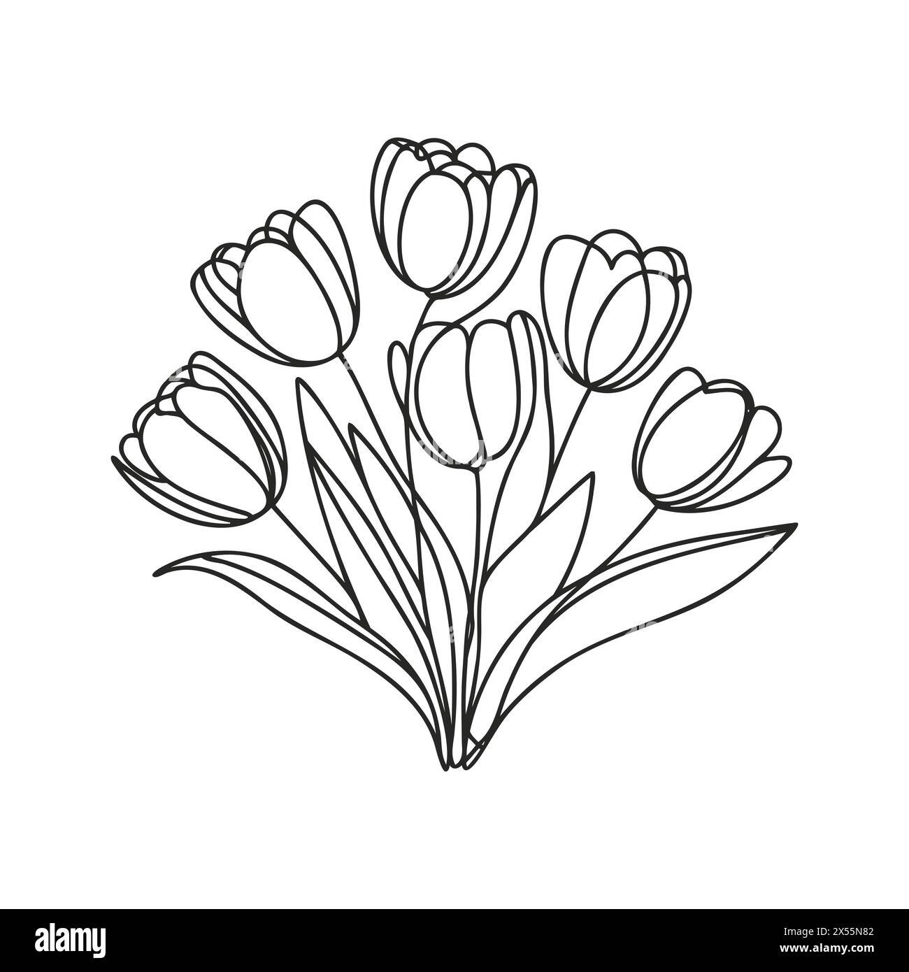 Continuous one line drawing tulips. Spring concept. Single line draw ...