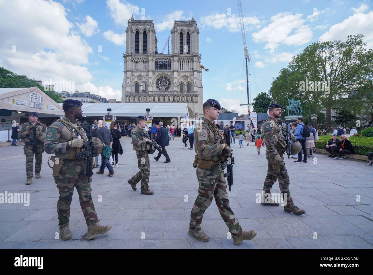 Paris, France. 7 May, 2024. French army soldiers patrol outside the ...