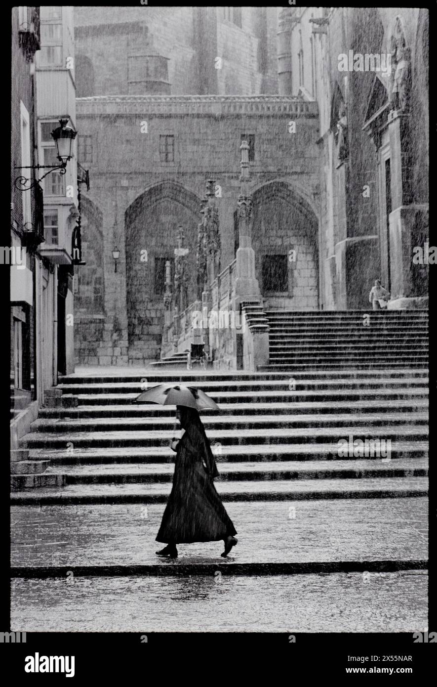Spain Segovia 1988 Nun walking in the rain carrying umbrella Scan made ...