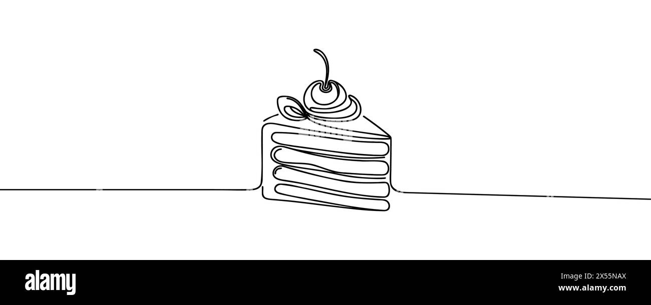 Continuous one line drawing of cake. Concept for cafe, bakery ...
