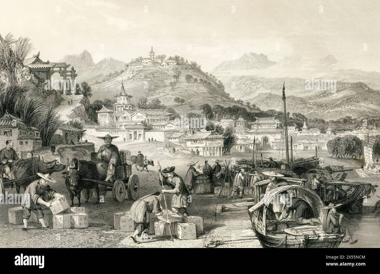 Loading Tea-junks, at Tseen-tang / SuZhou JiangSu China / Drawn by T ...