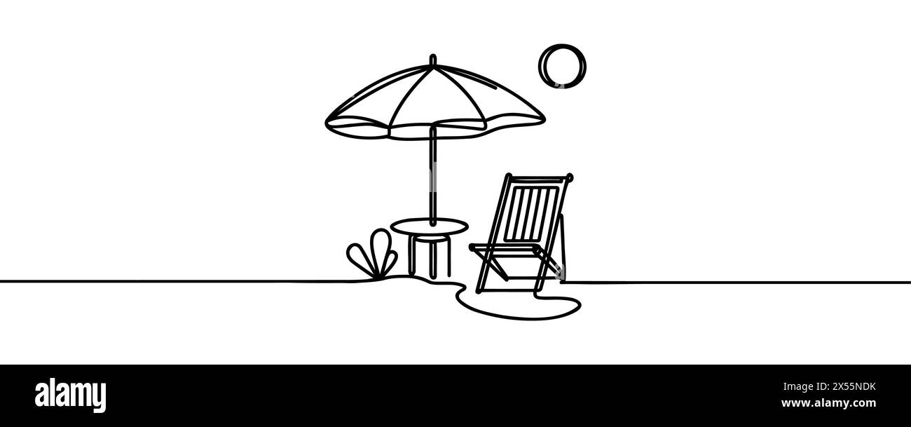 Beach umbrella and two chairs in one continuous line drawing Stock ...