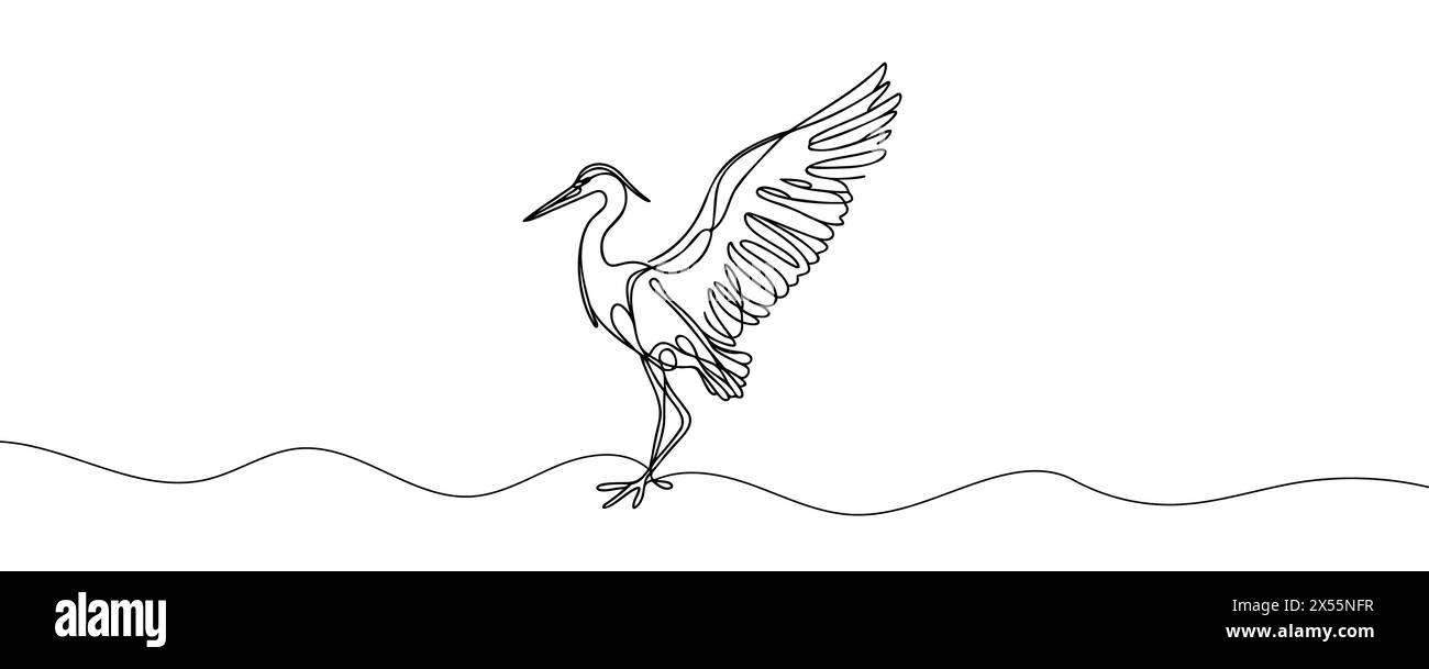 Vector continuous one line drawing of beautiful heron bird abstract ...