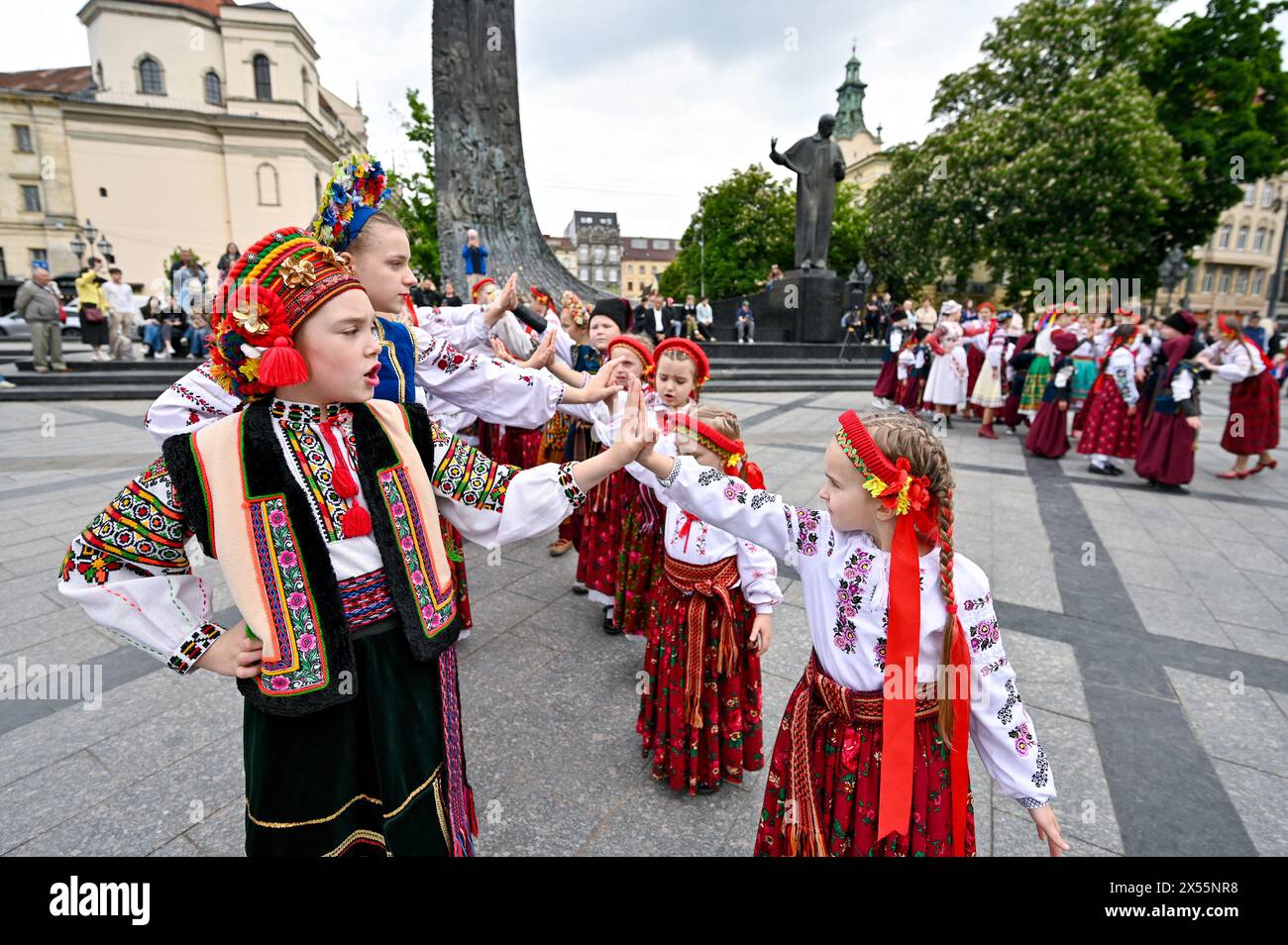 LVIV, UKRAINE - MAY 7, 2024 - Members of Dzhura and Pannochka song and ...