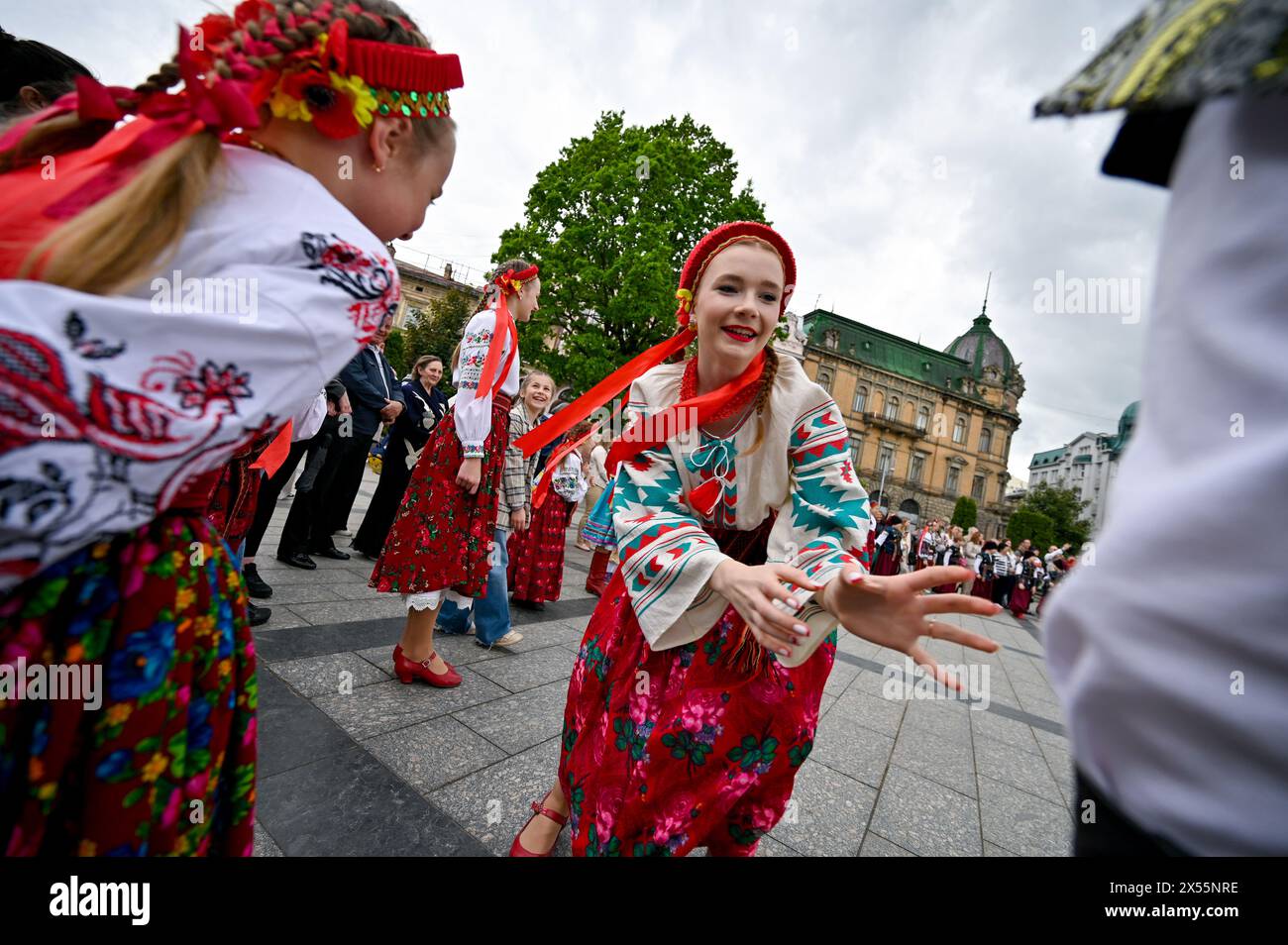 LVIV, UKRAINE - MAY 7, 2024 - Members of Dzhura and Pannochka song and ...