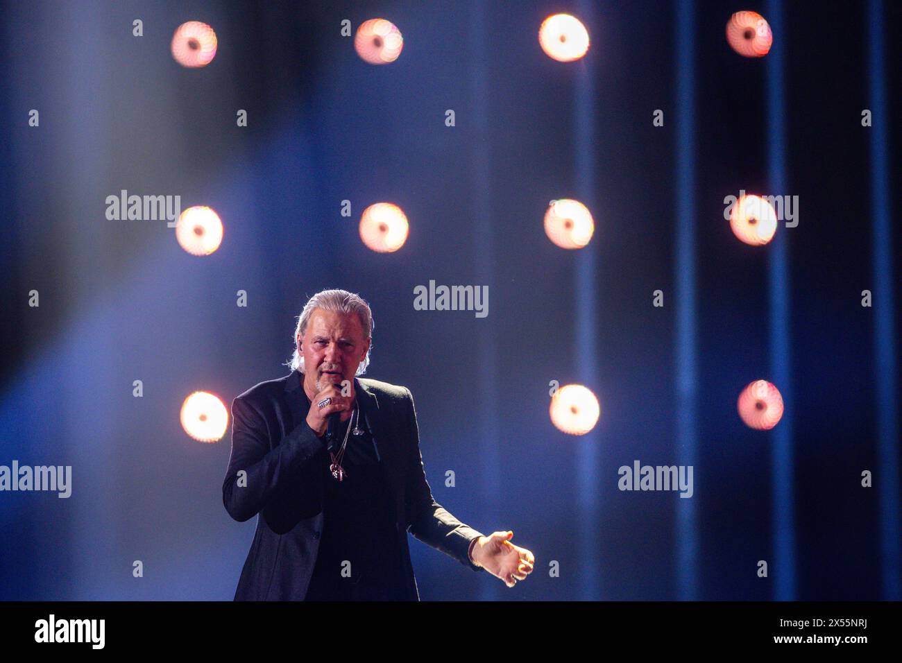 06 May 2024, Sweden, Malmö: Irish-Australian singer Johnny Logan sings ...