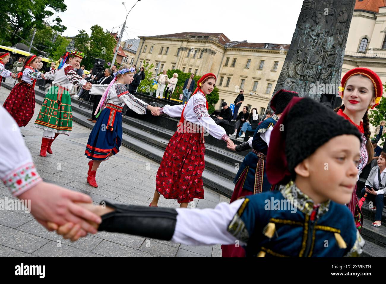 LVIV, UKRAINE - MAY 7, 2024 - Members of Dzhura and Pannochka song and ...