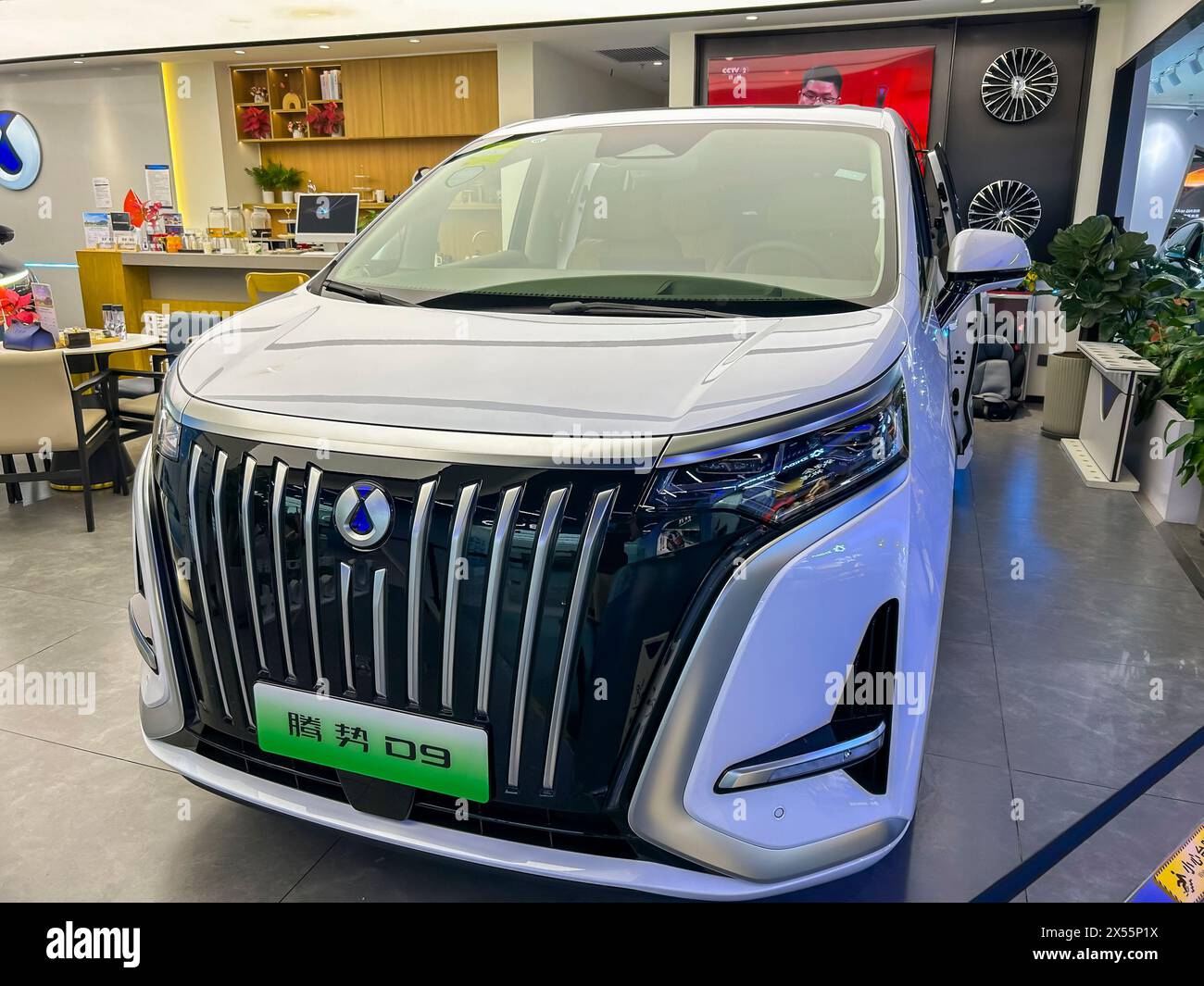 Shanghai, China, Chinese Electric Cars New, on Display in Car Showroom, Denza D-9, SUV Model ...