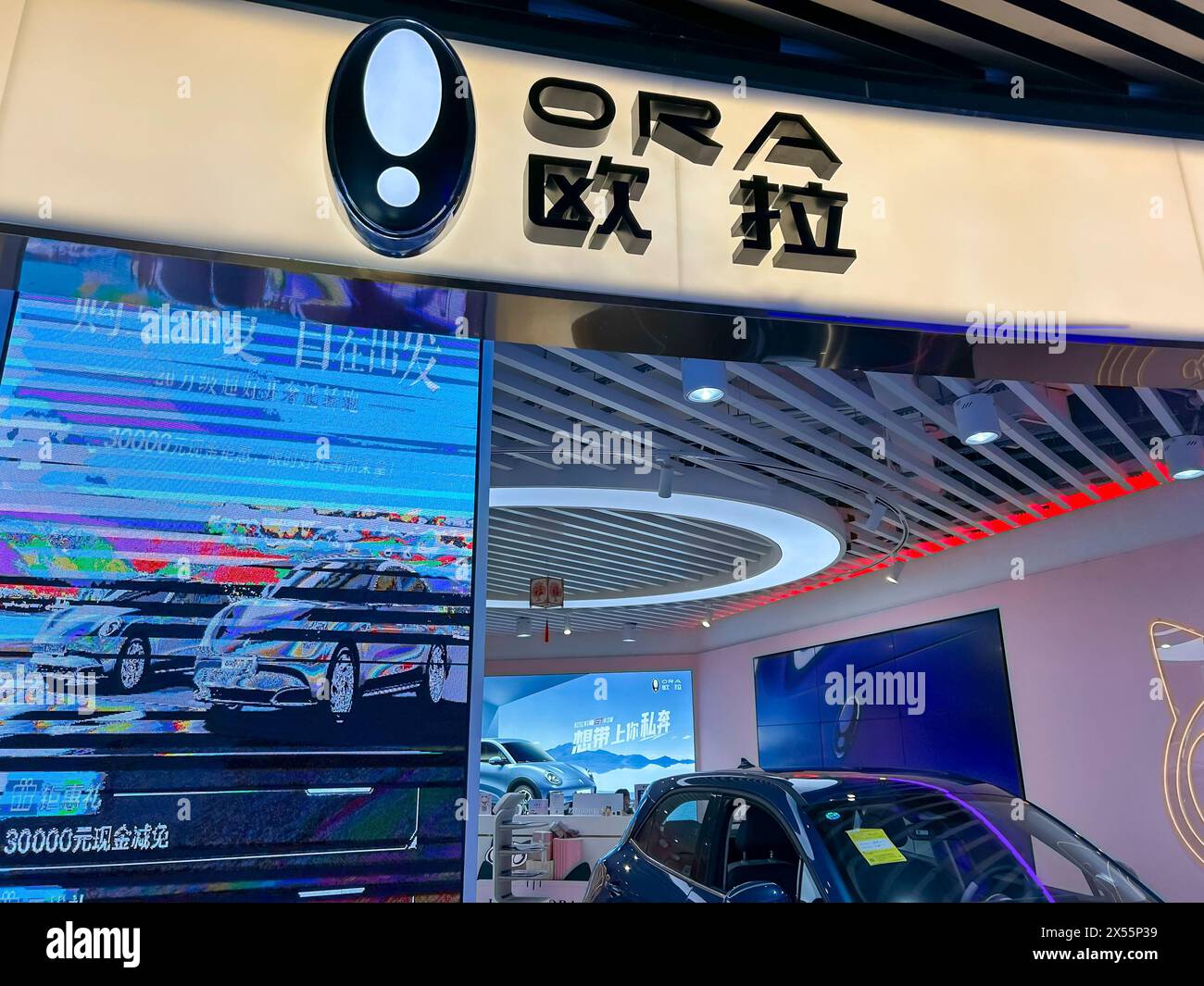 Shanghai, China, Chinese Electric Cars on Display in Car Showroom, »Ora ...