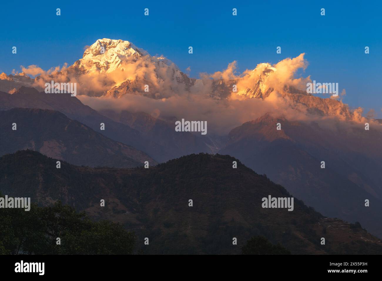 Scenery of Annapurna, a massif in the Himalayas in north central Nepal ...