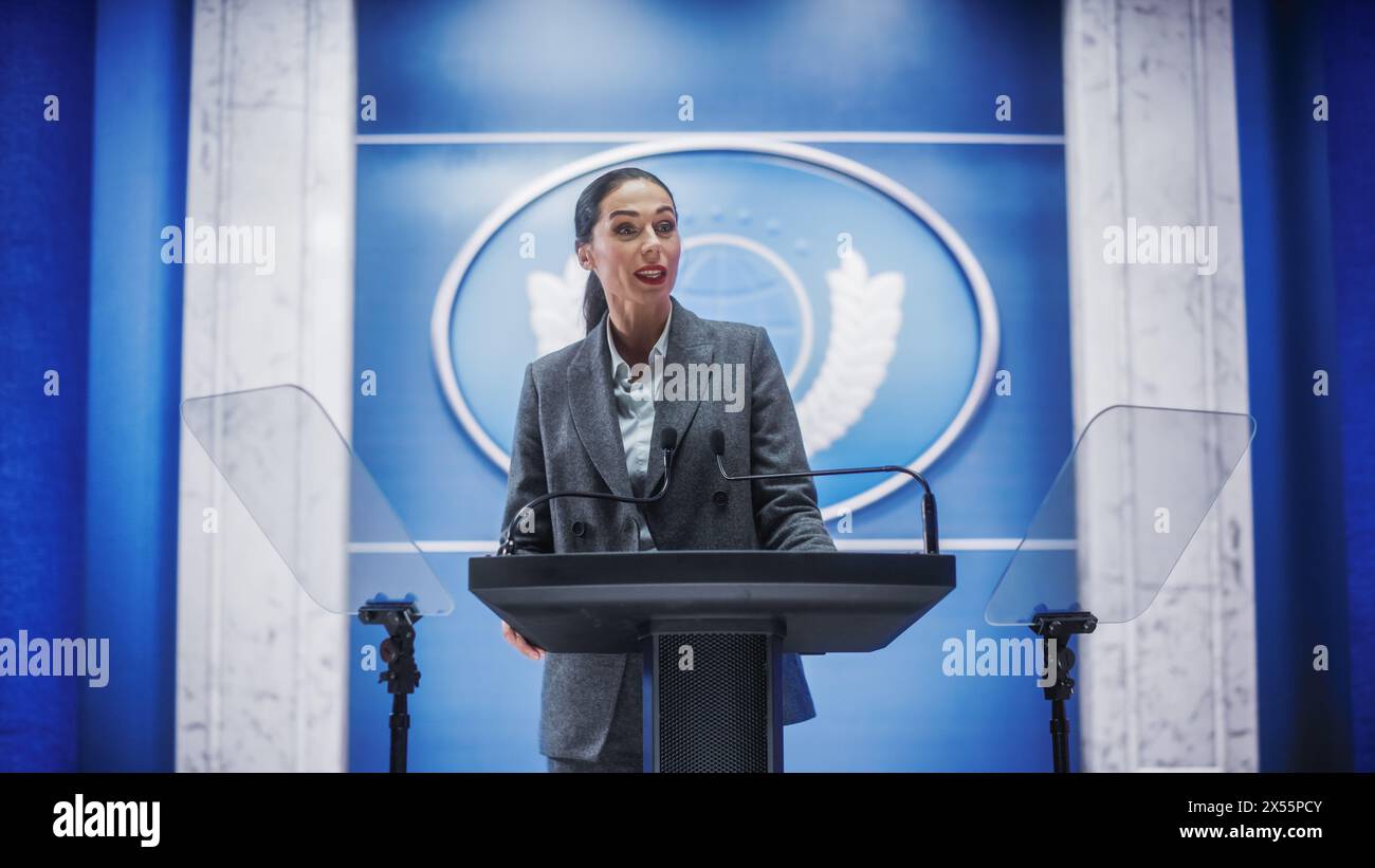 Organization Female Representative Speaking at a Press Conference in ...
