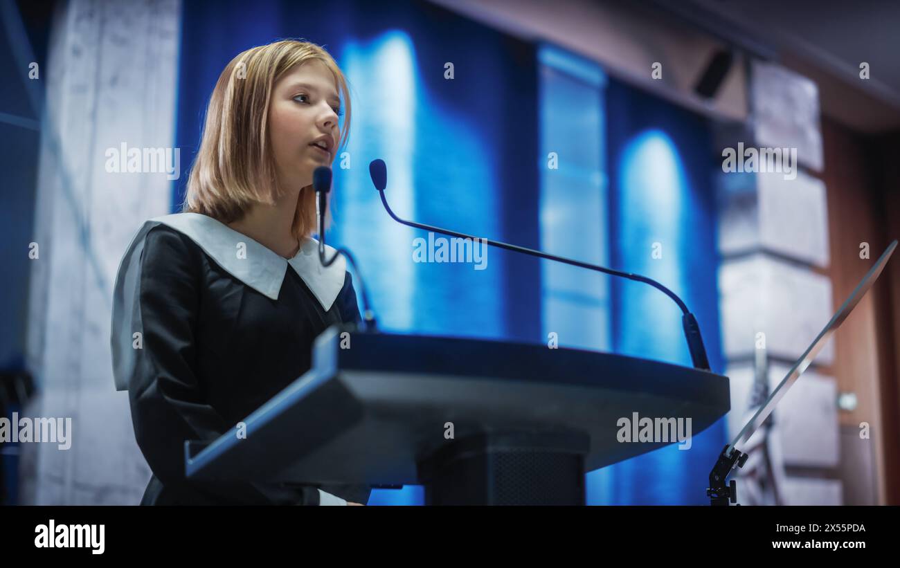 Portrait of an Young Girl Activist Delivering an Emotional and Powerful ...