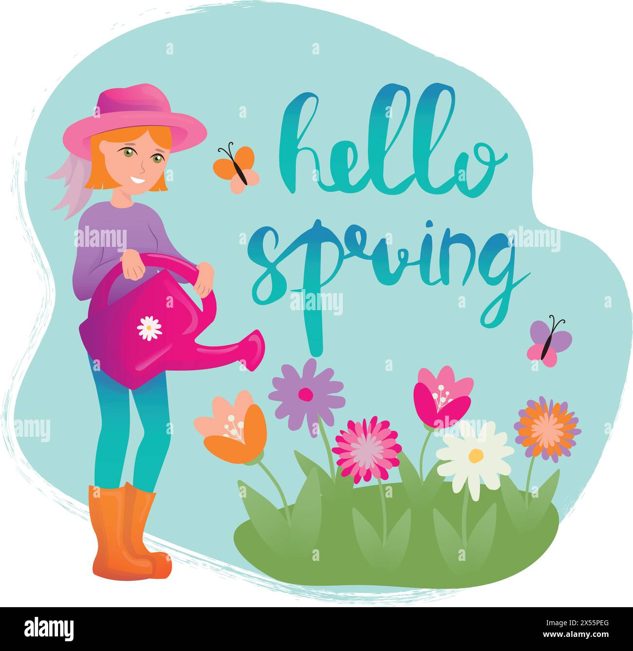 Cartoon happy farmer girl Cut Out Stock Images & Pictures - Alamy