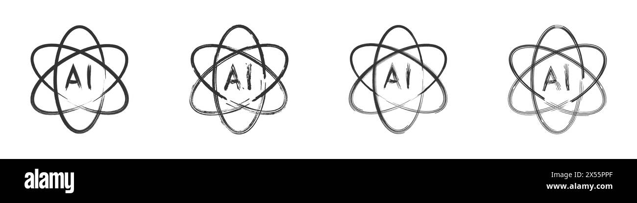 Hand drawn artificial intelligence atom icon. Vector illustration Stock ...