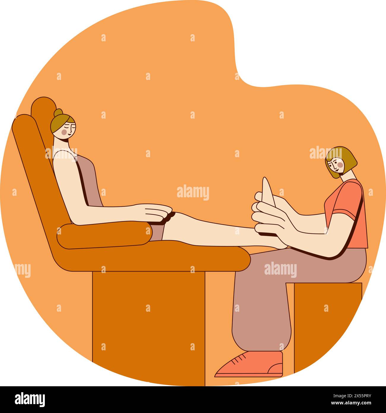 Techniques for giving feet massage by professional therapist in spa. Design concept. Isolated ...