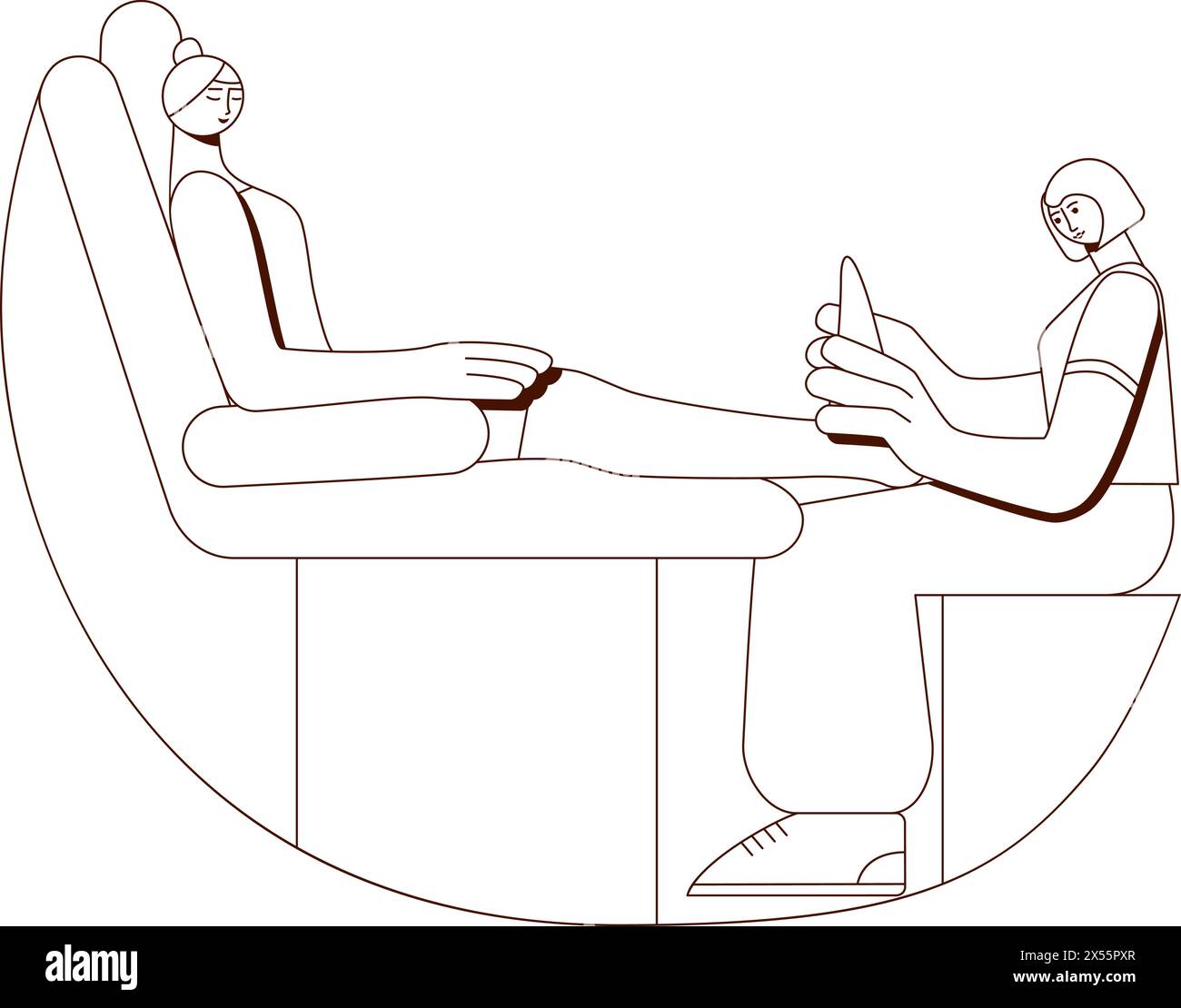 Techniques for giving feet massage by professional therapist in spa. Contour drawing. Isolated ...